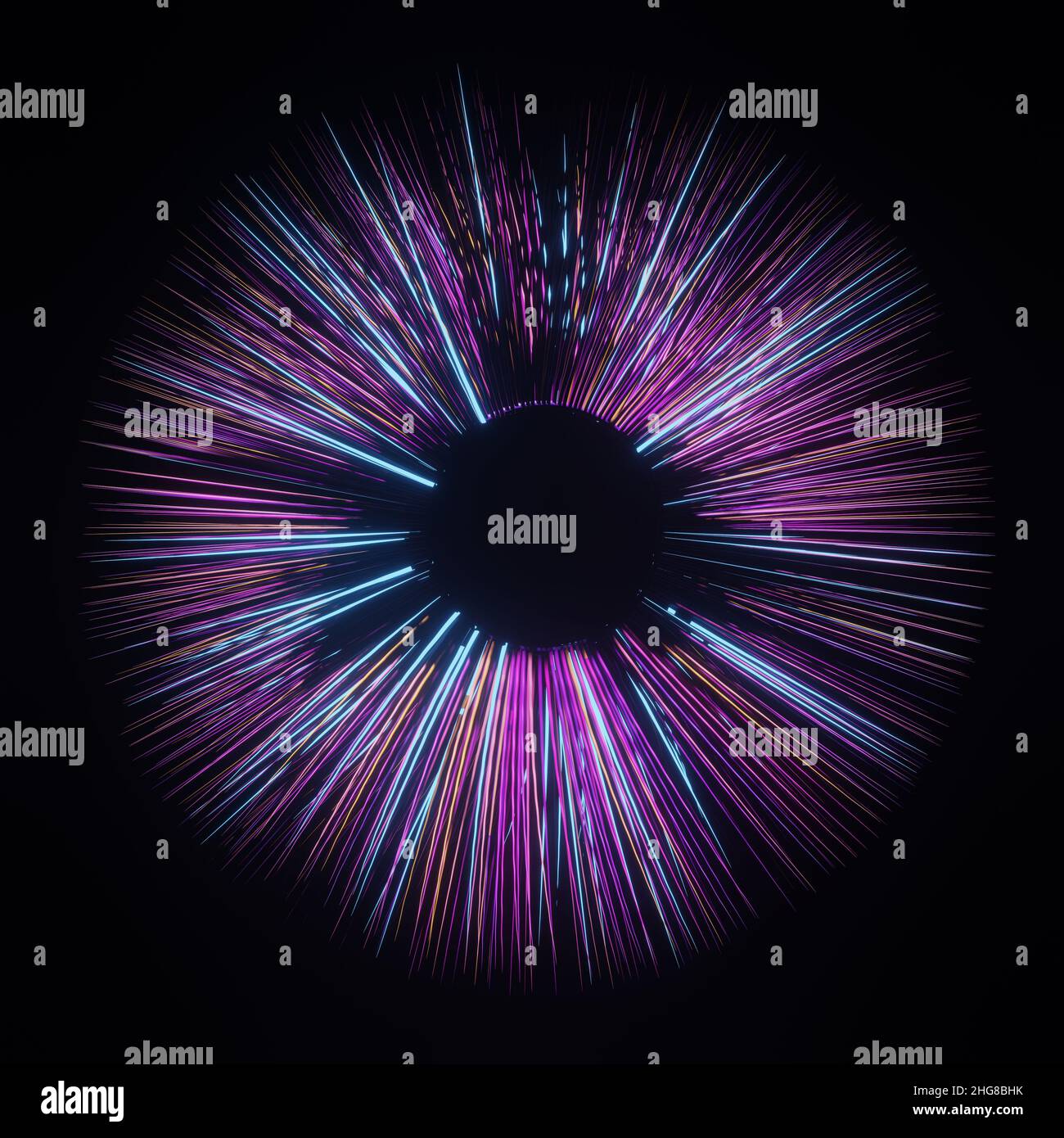 Neon blue purple pink solar ray frame in the shape of luminous rays ...