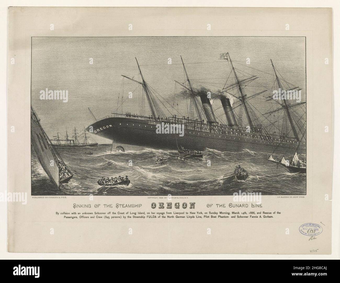 Sinking of the steamship Oregon of the Cunard Line Stock Photo - Alamy