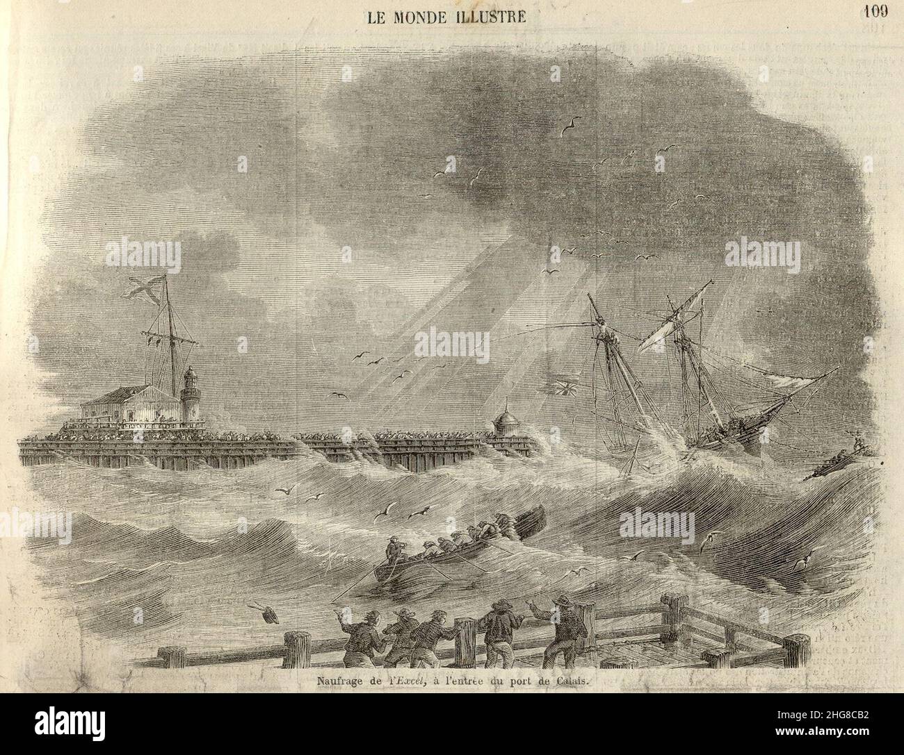 Sinking of the ship excel in Calais 1858 Stock Photo - Alamy