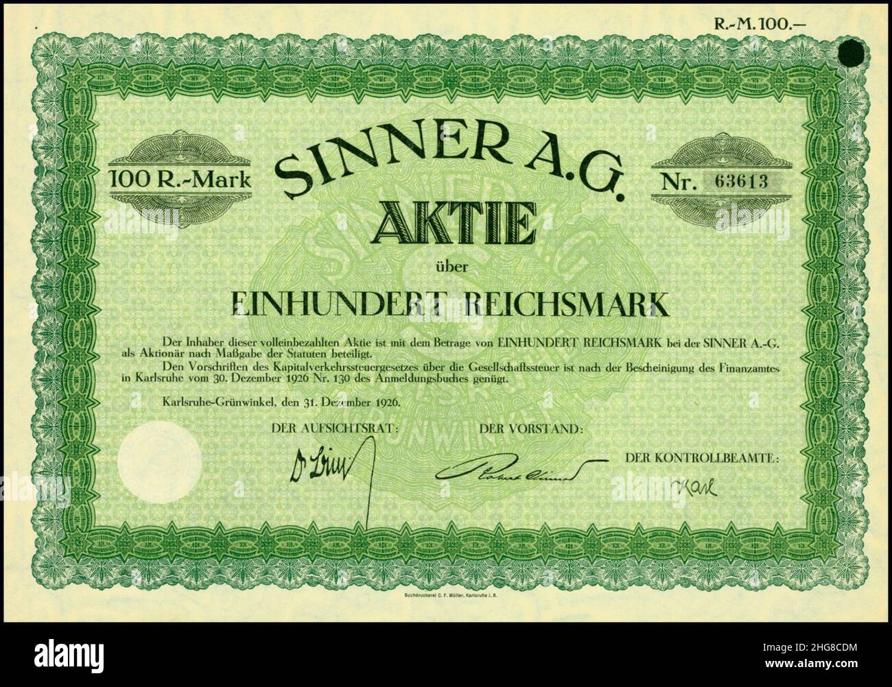 Sinner AG 1926 Stock Photo - Alamy