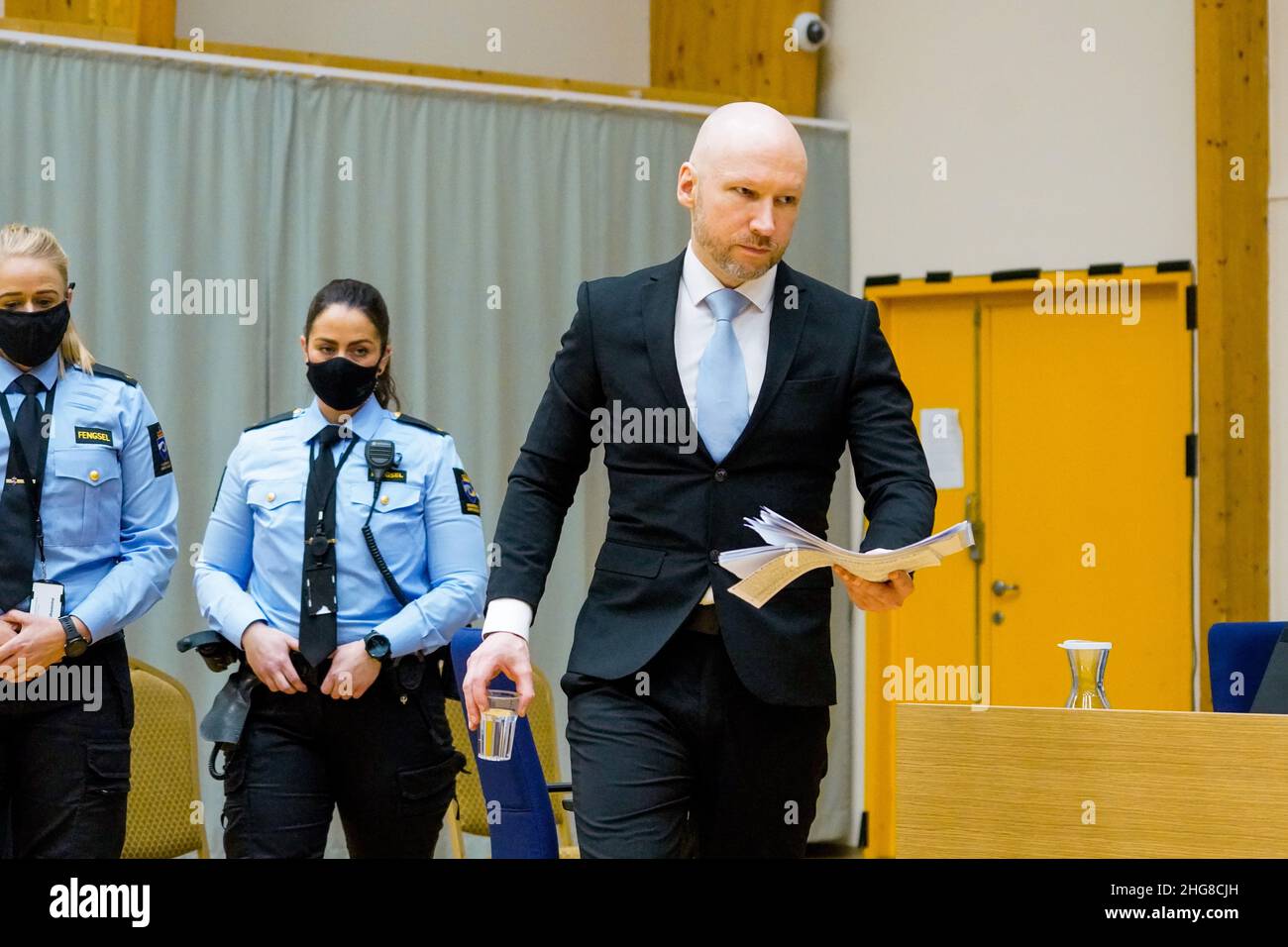 Skien 20220119.Anders Behring Breivik, convicted of terrorism, arrives ...