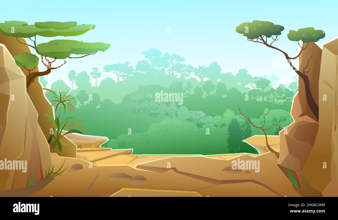 Tropical forest. Stone cliffs and stones of mountains. Landscape of ...