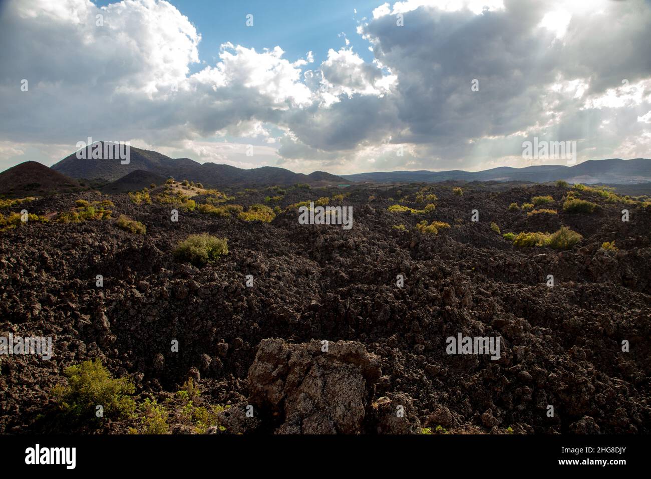 Volcanic geography landscape with cloudy sky,Manisa province Stock ...