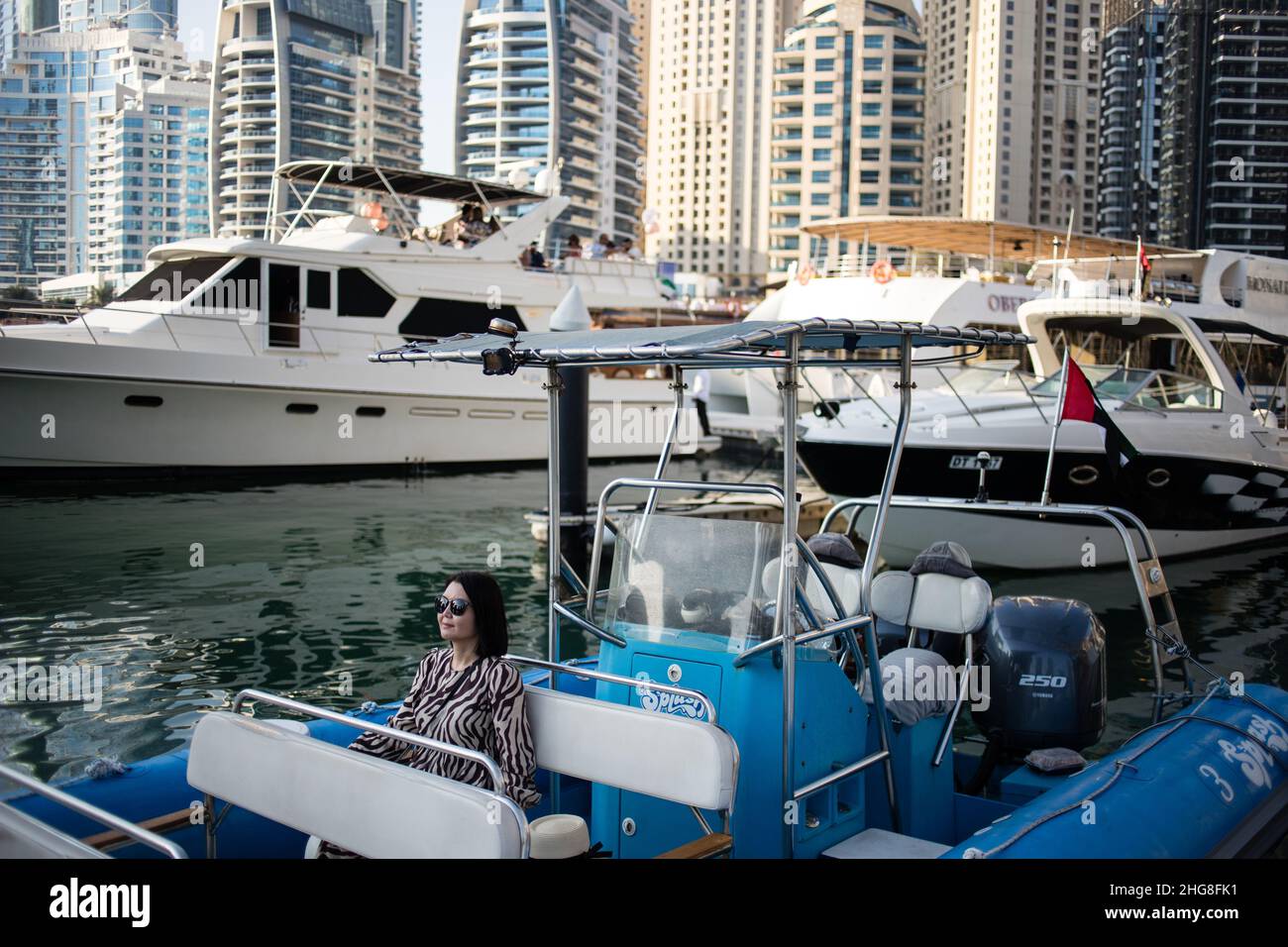 Dubai Marina Speedboat Tours in UAE Stock Photo - Alamy