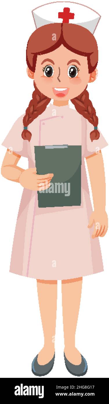 Cute nurse cartoon character on white background illustration Stock ...