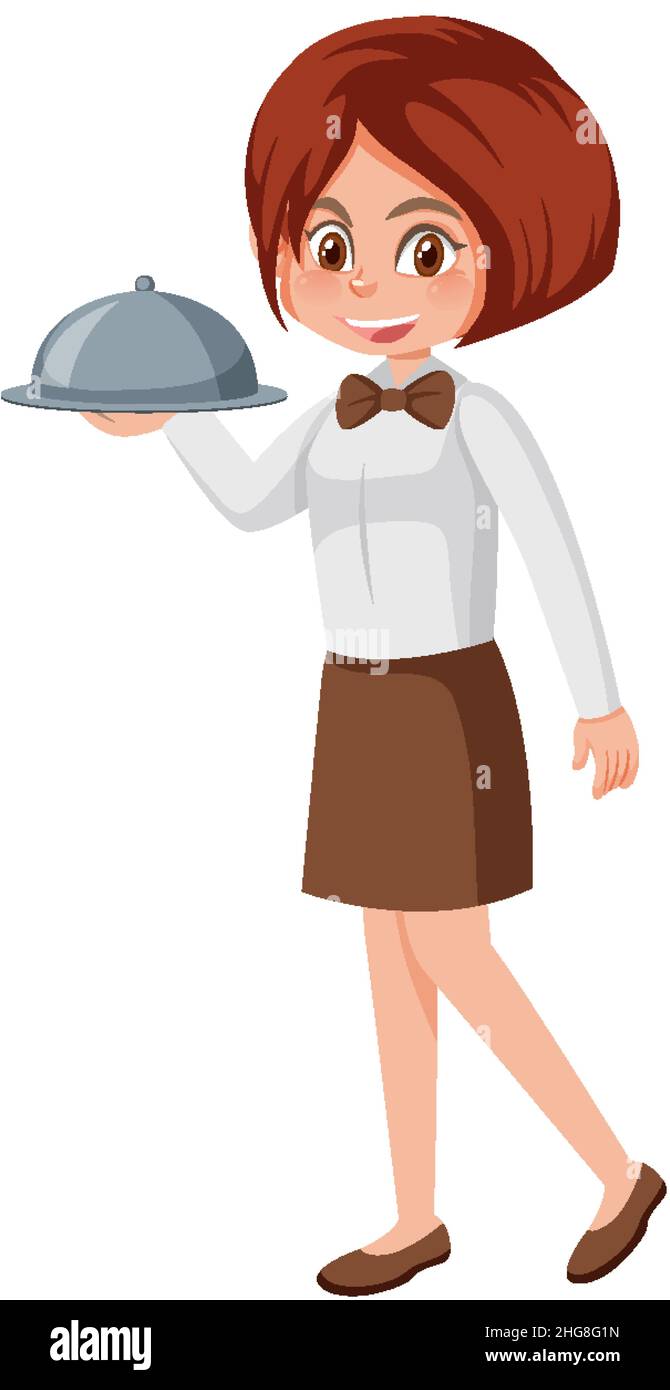A young waitress serving food white background illustration Stock ...