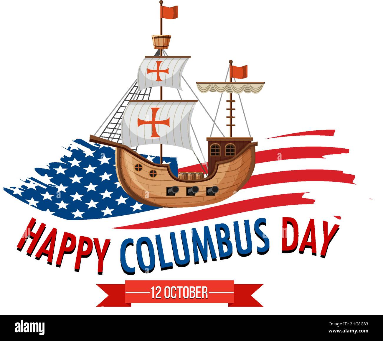 Happy Columbus day banner with flagship illustration Stock Vector Image ...