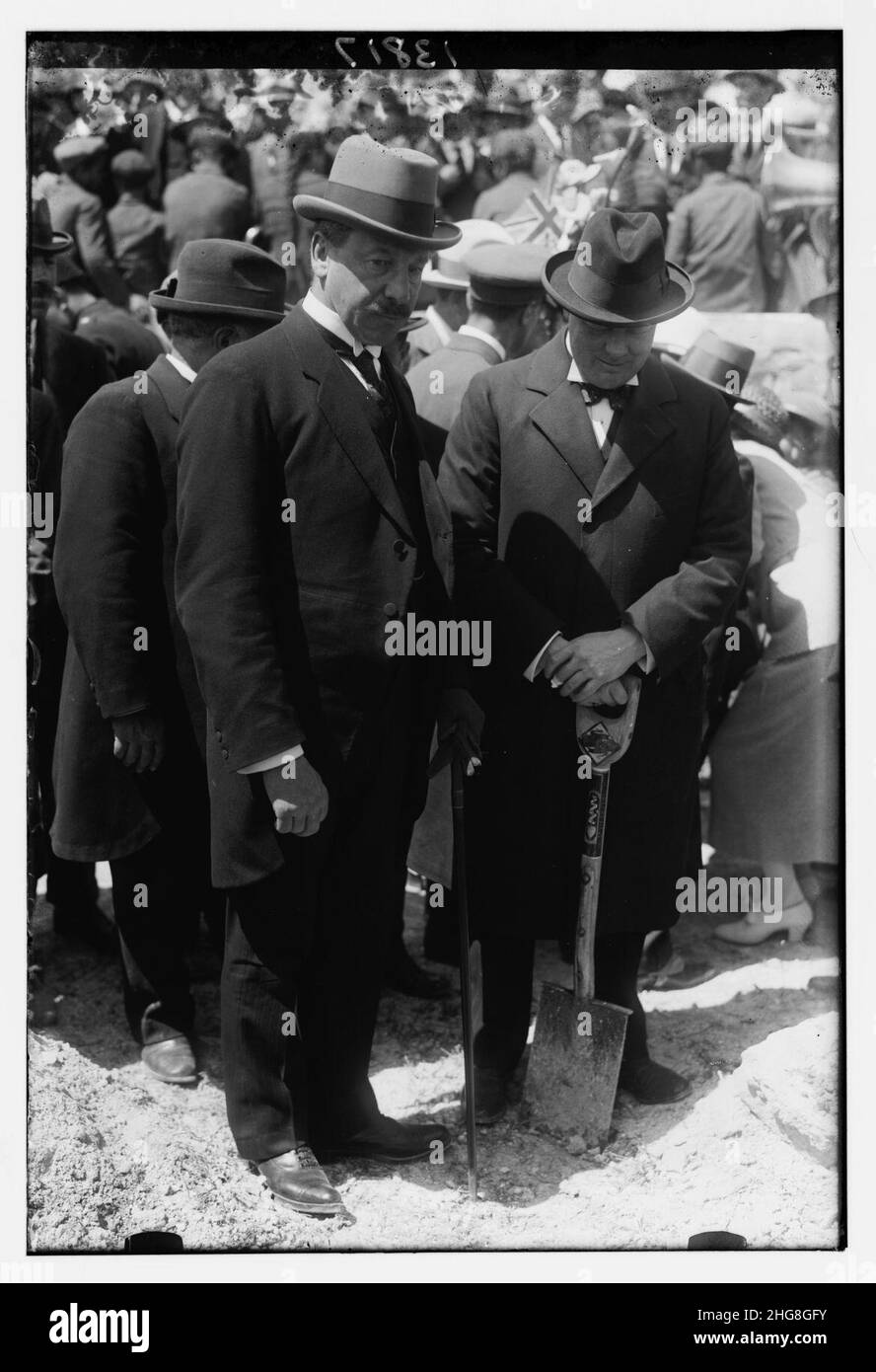 Sir Herbert Samuel and Winston Churchill at tree planting ceremony, on ...
