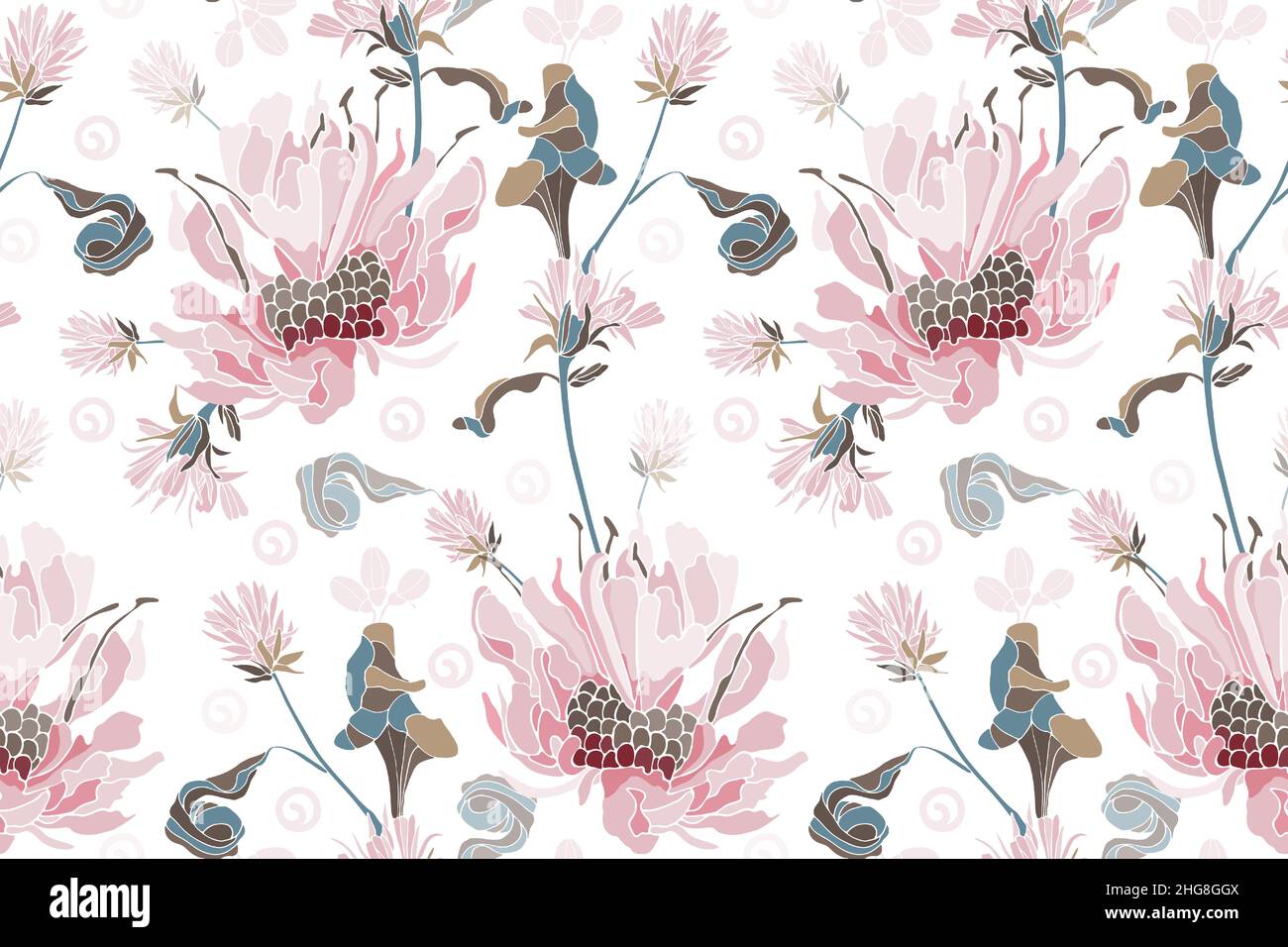 Vector floral seamless pattern. Design with delicate white-pink flowers ...