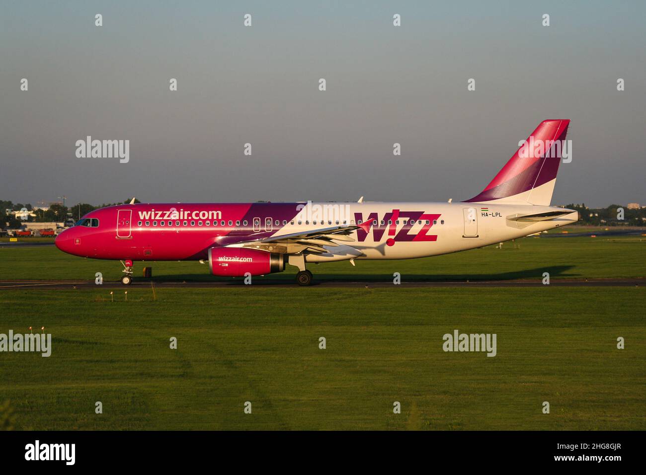 Warsaw, Poland - 07 august 2008: Side view of hungarian airlines Wizz Air jet airplane Airbus ...