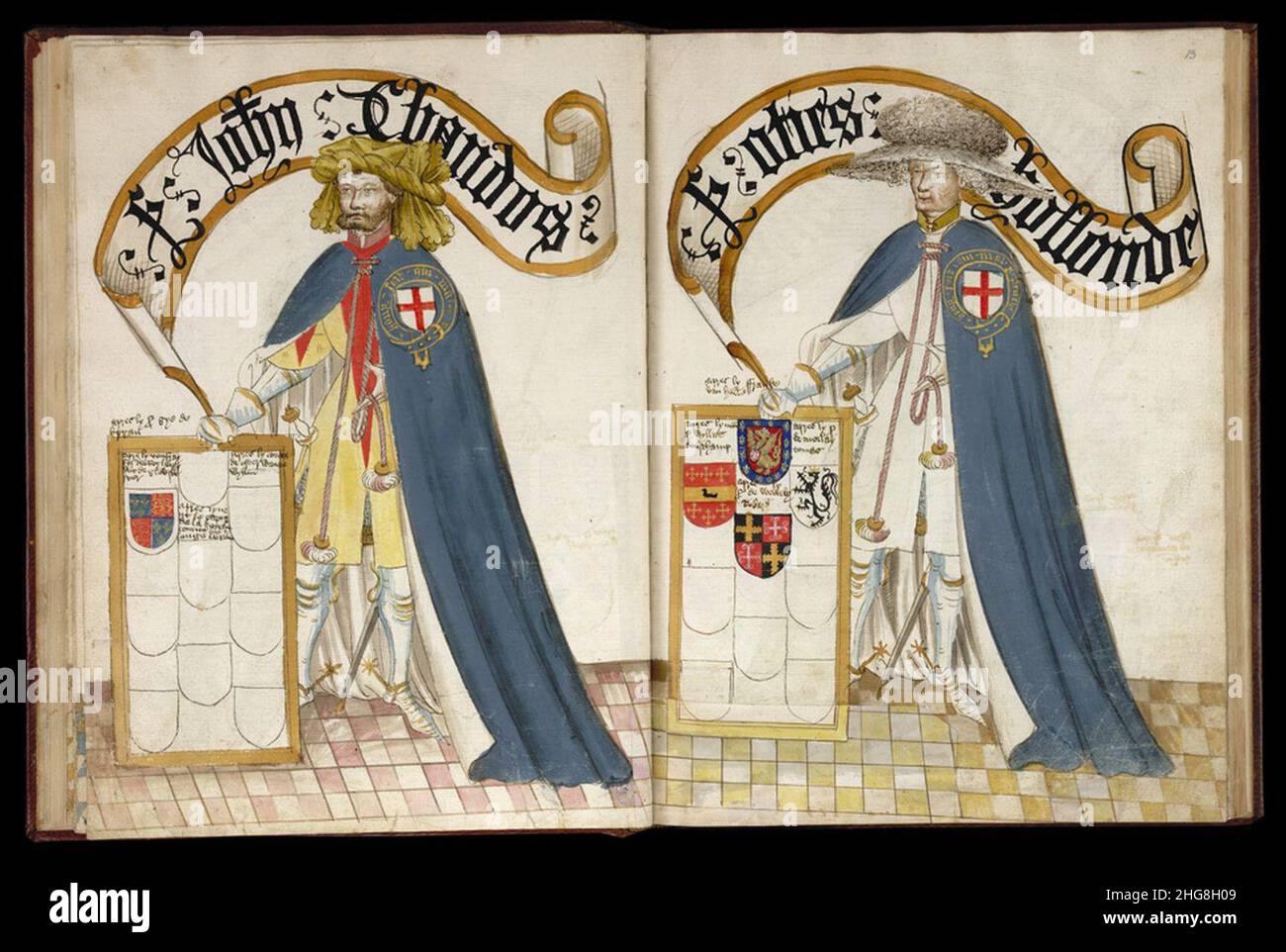 Sir John Chandos and Sir Otes Holland in the Garter Book 1435 Stock ...