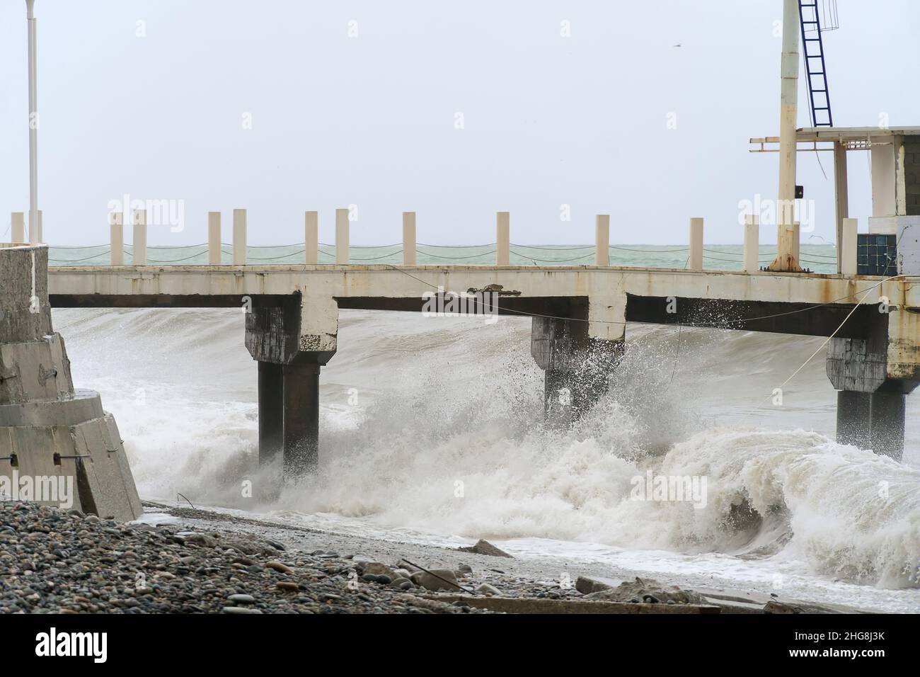 Storm waves on the Black Sea coast, Batumi, Georgia. Huge waves under ...