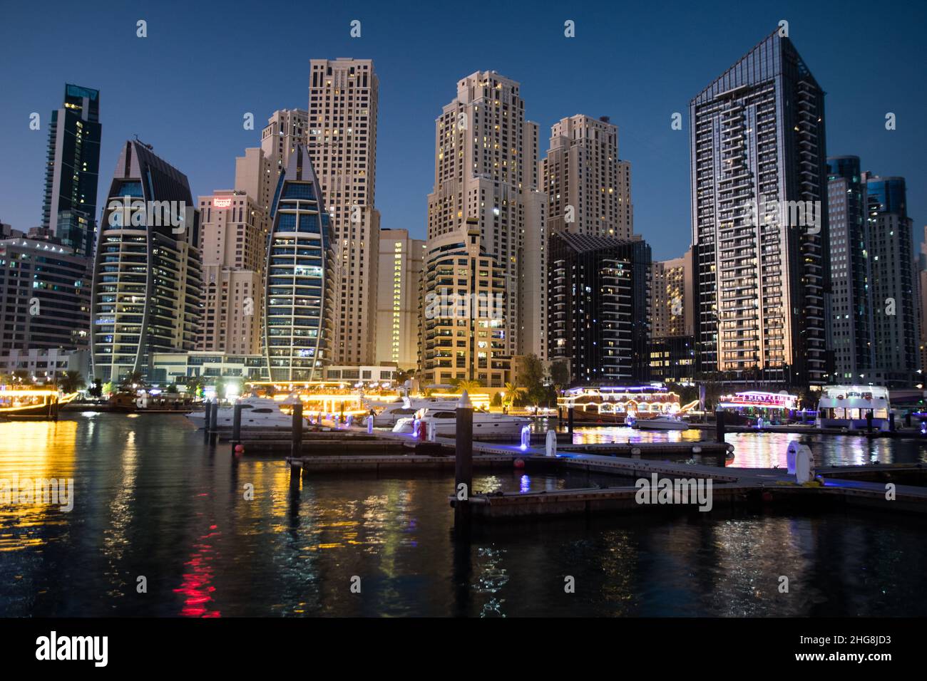 Dubai Marina Speedboat Tours in UAE at night Stock Photo - Alamy