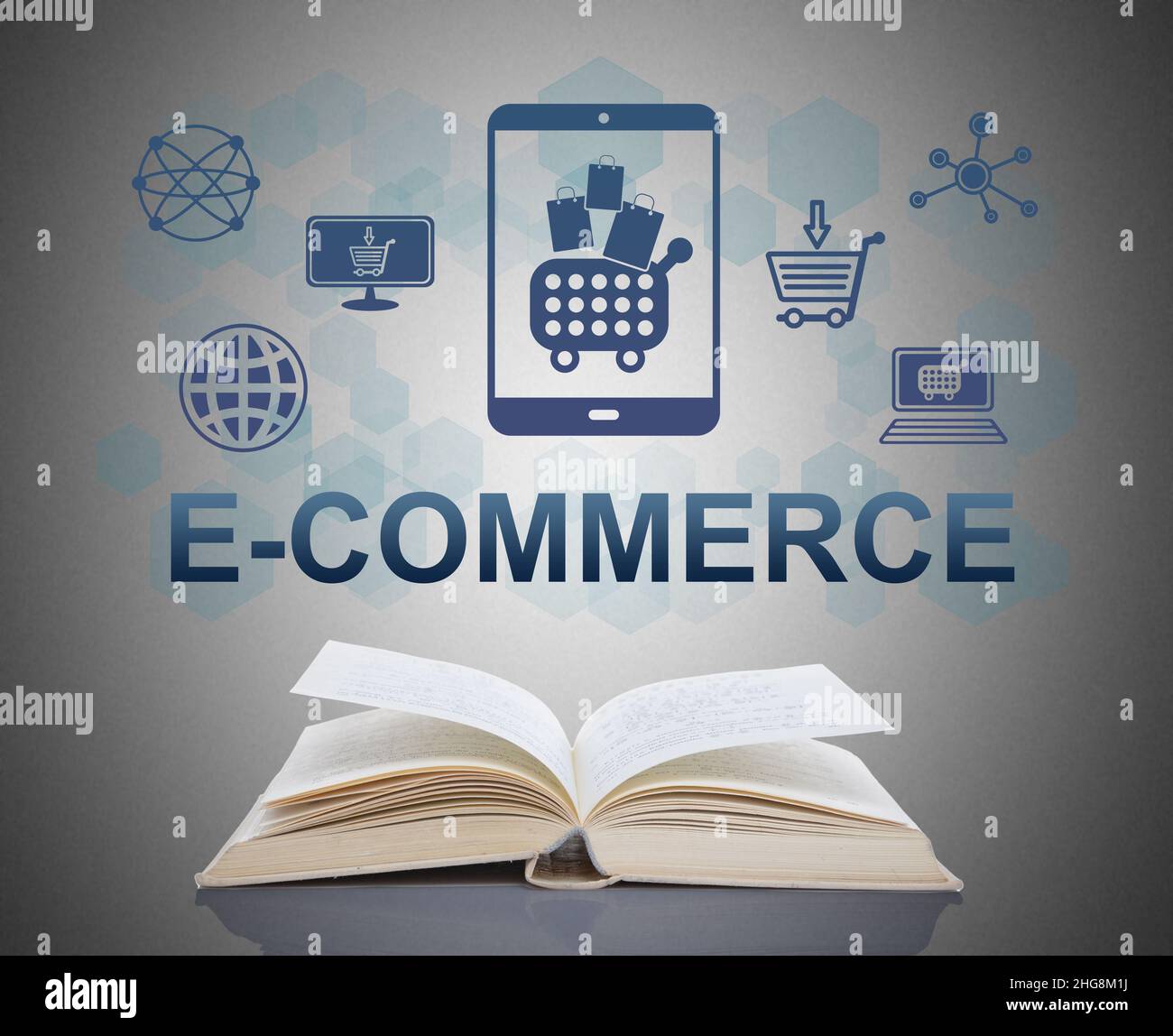 E-commerce concept above an open book Stock Photo - Alamy