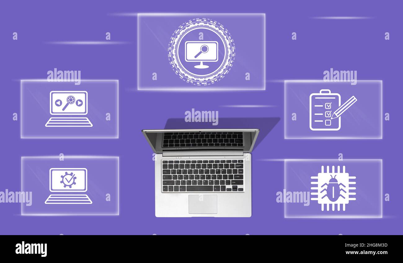 Top view of laptop with symbol of software update concept Stock Photo ...