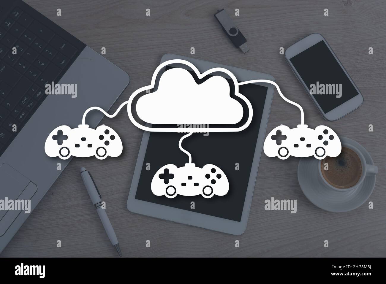 Cloud gaming concept illustrated by a picture on background Stock Photo ...