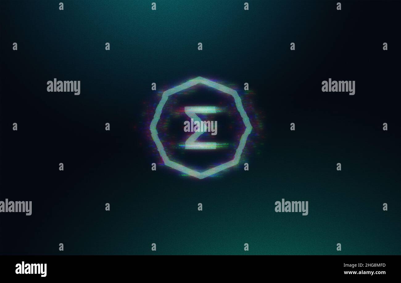 glitch effect ergo cryptocurrency coin on colorful background ...