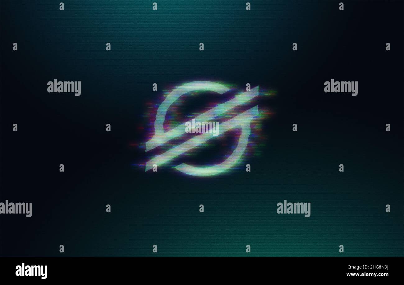 glitch effect avalanche cryptocurrency coin on colorful background ...