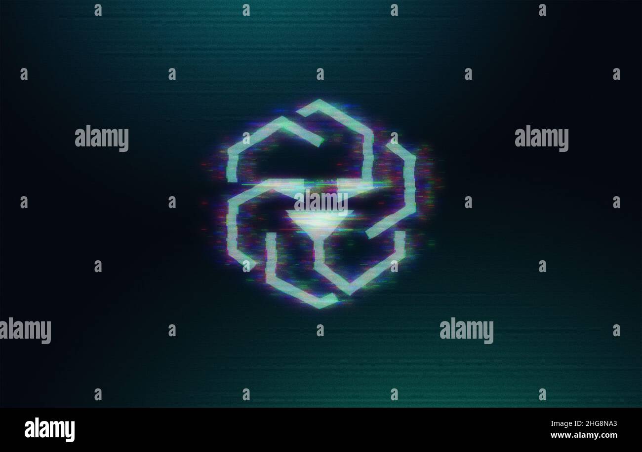 glitch effect unus cryptocurrency coin on colorful background ...