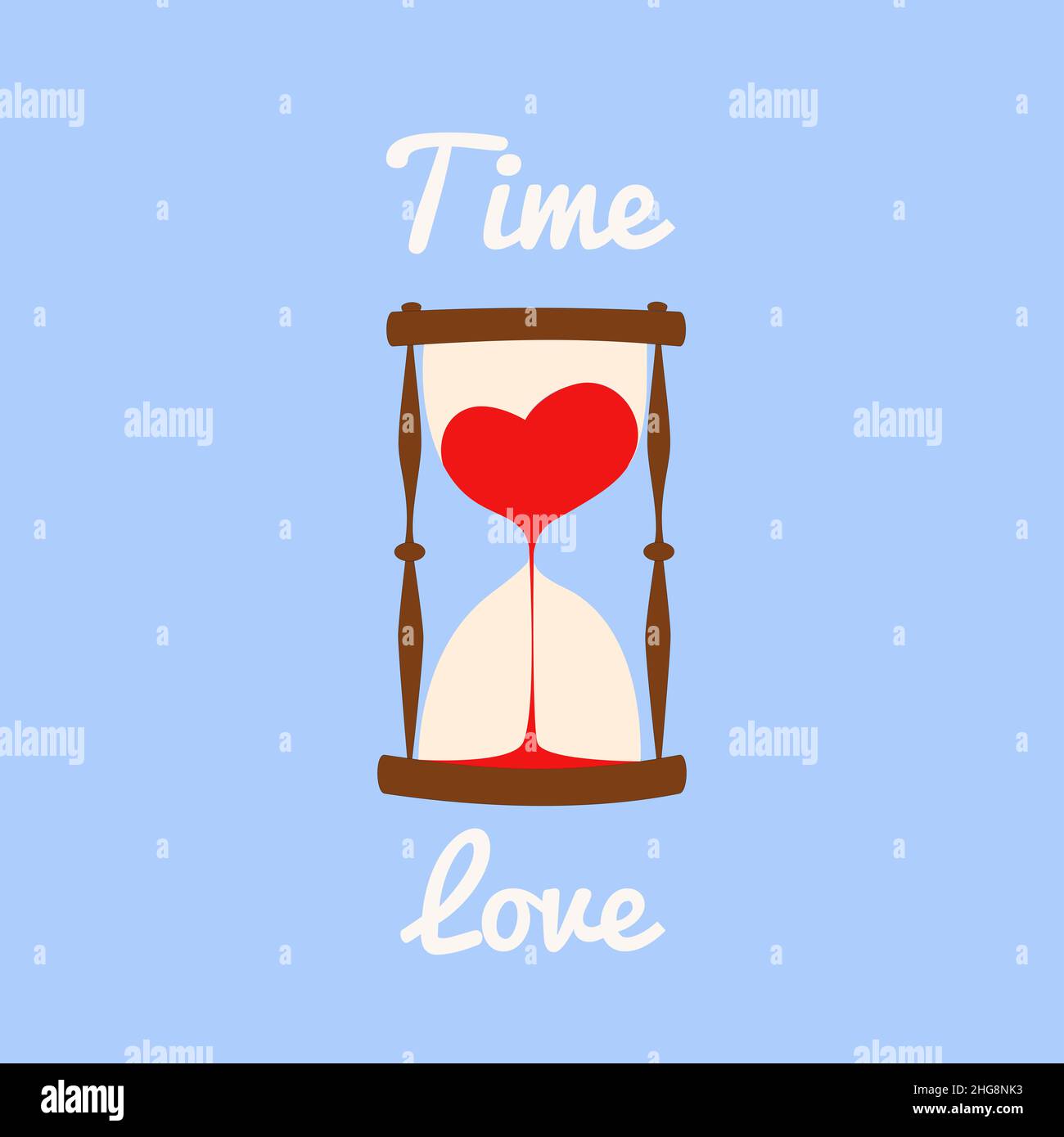time for love. A classic hourglass with red sand forming a love symbol ...