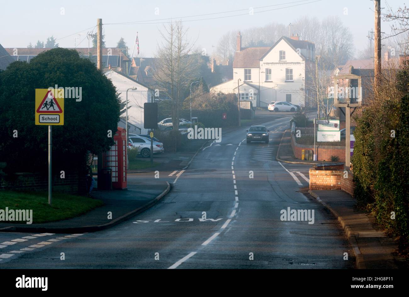 Snitterfield village in winter fog, Warwickshire, England, UK Stock ...
