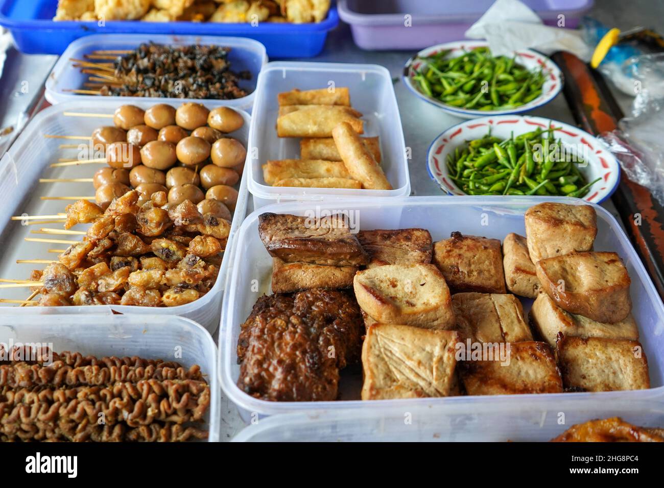 Various kinds of food menus on the roadside at traditional Javanese ...