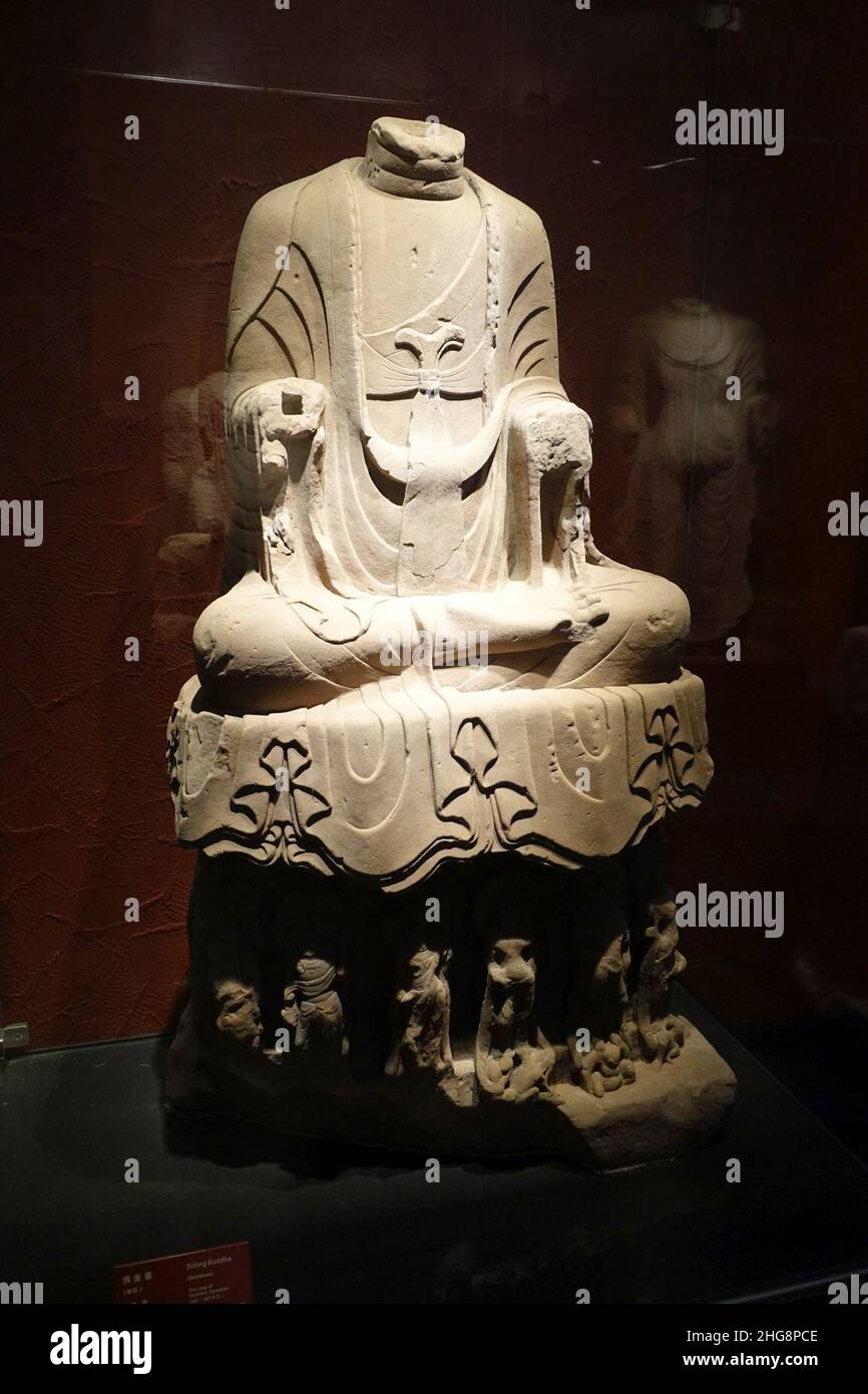Sitting Buddha, China, unearthed from Wanfo Temple, Chengdu, the Liang ...