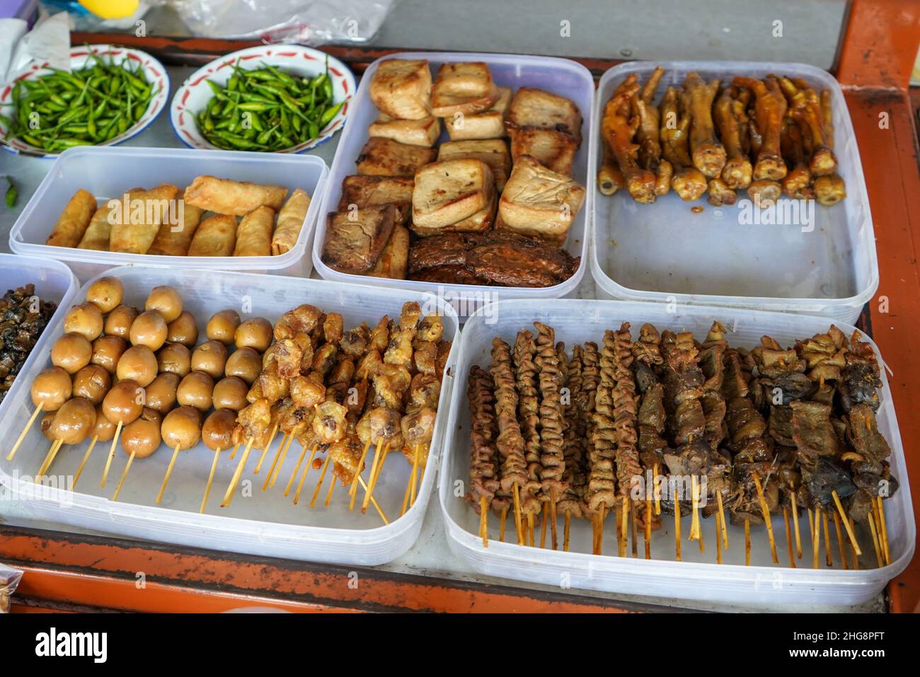 Various kinds of food menus on the roadside at traditional Javanese ...