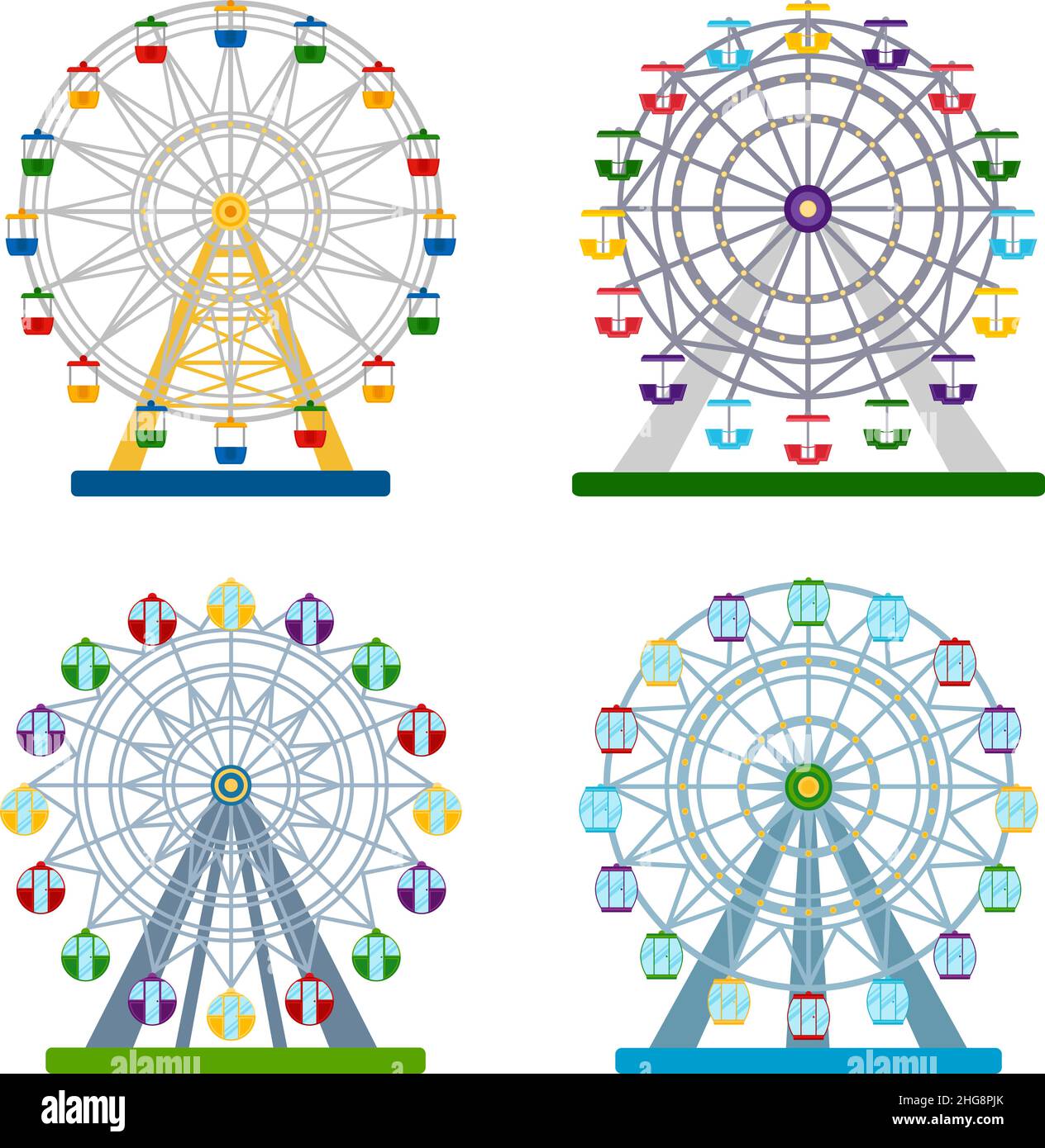 Set of colorful ferris wheels on white background, vector illustration ...