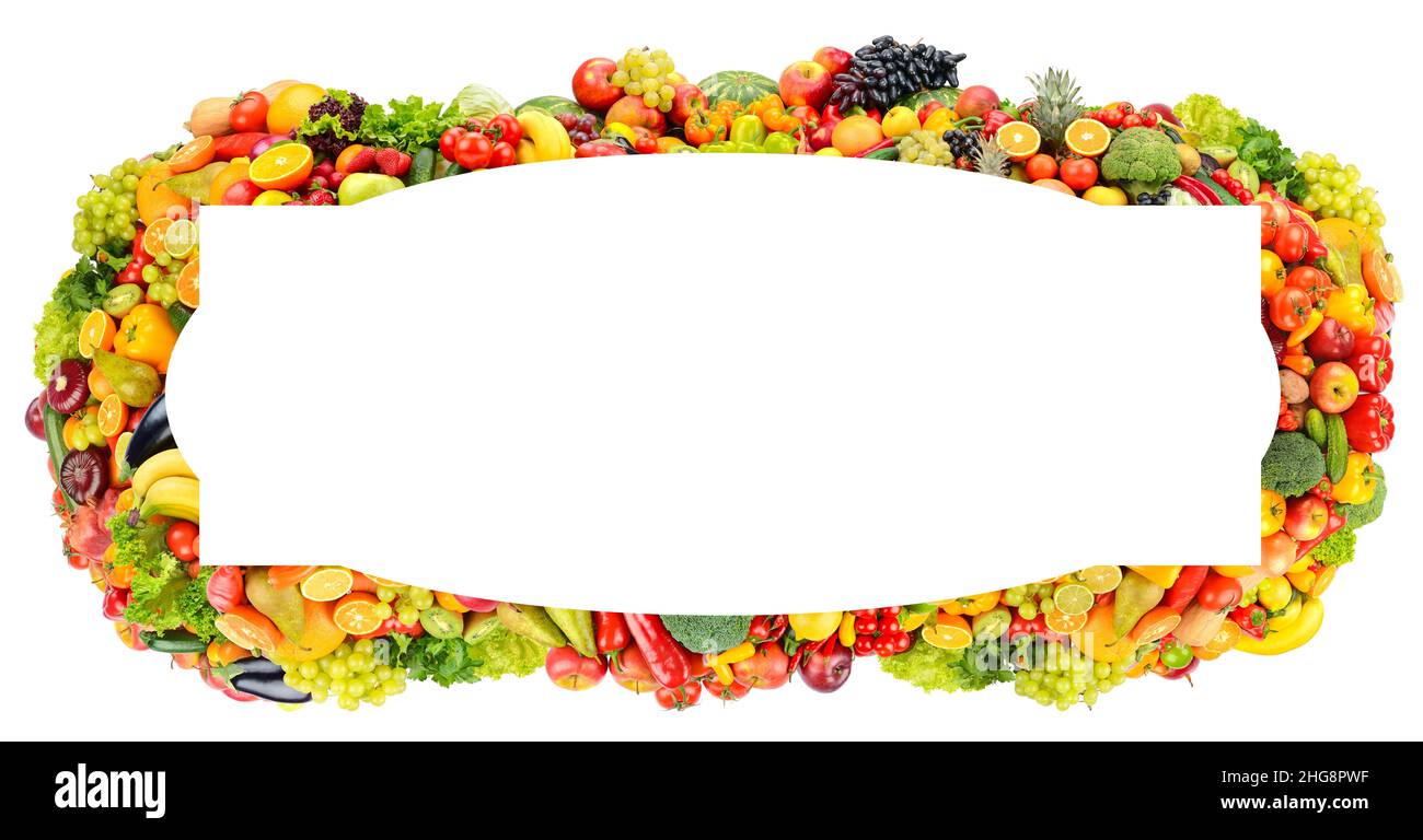 Rectangular wide frame of bright fruits, vegetables and berries ...