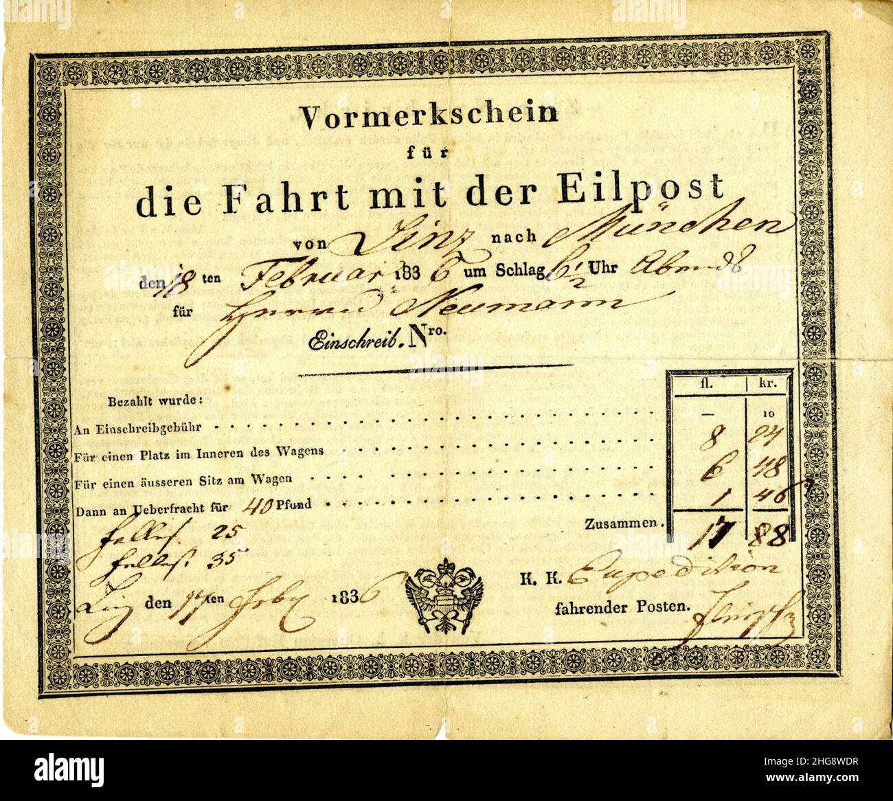 SJN passenger ship ticket receipt Stock Photo - Alamy