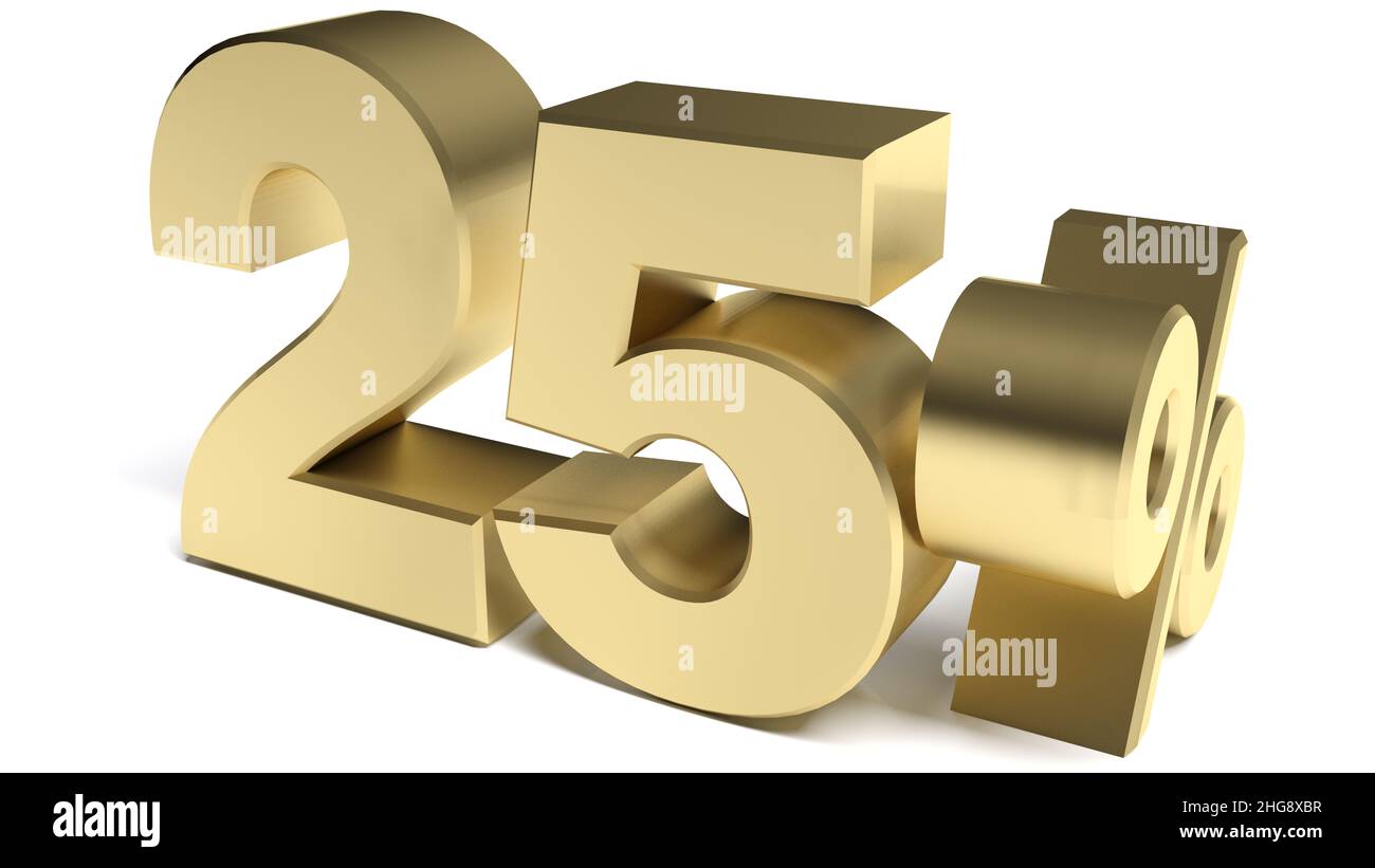 Brass 25 percente banner on white background - 3D rendering ...