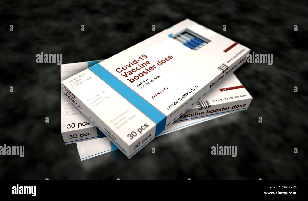 Covid-19 vaccine booster dose pack production. Coronavirus sars-cov-2 ...