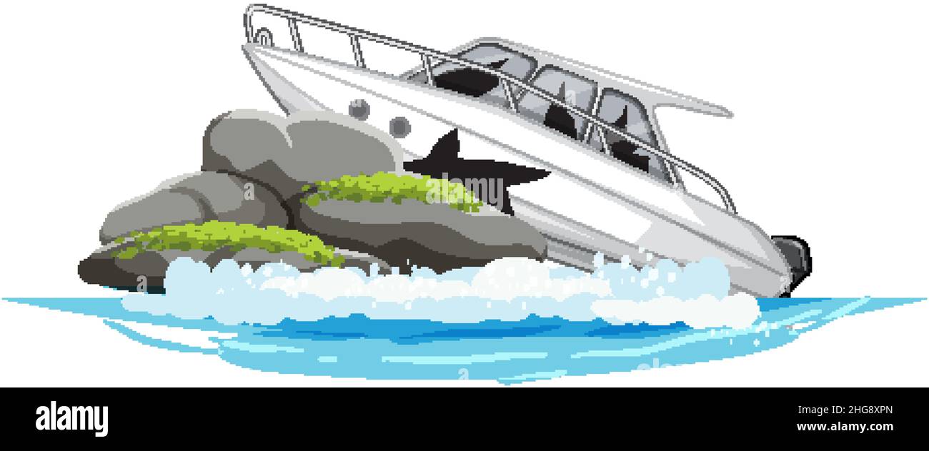Speedboat crashing the rock in the ocean illustration Stock Vector ...