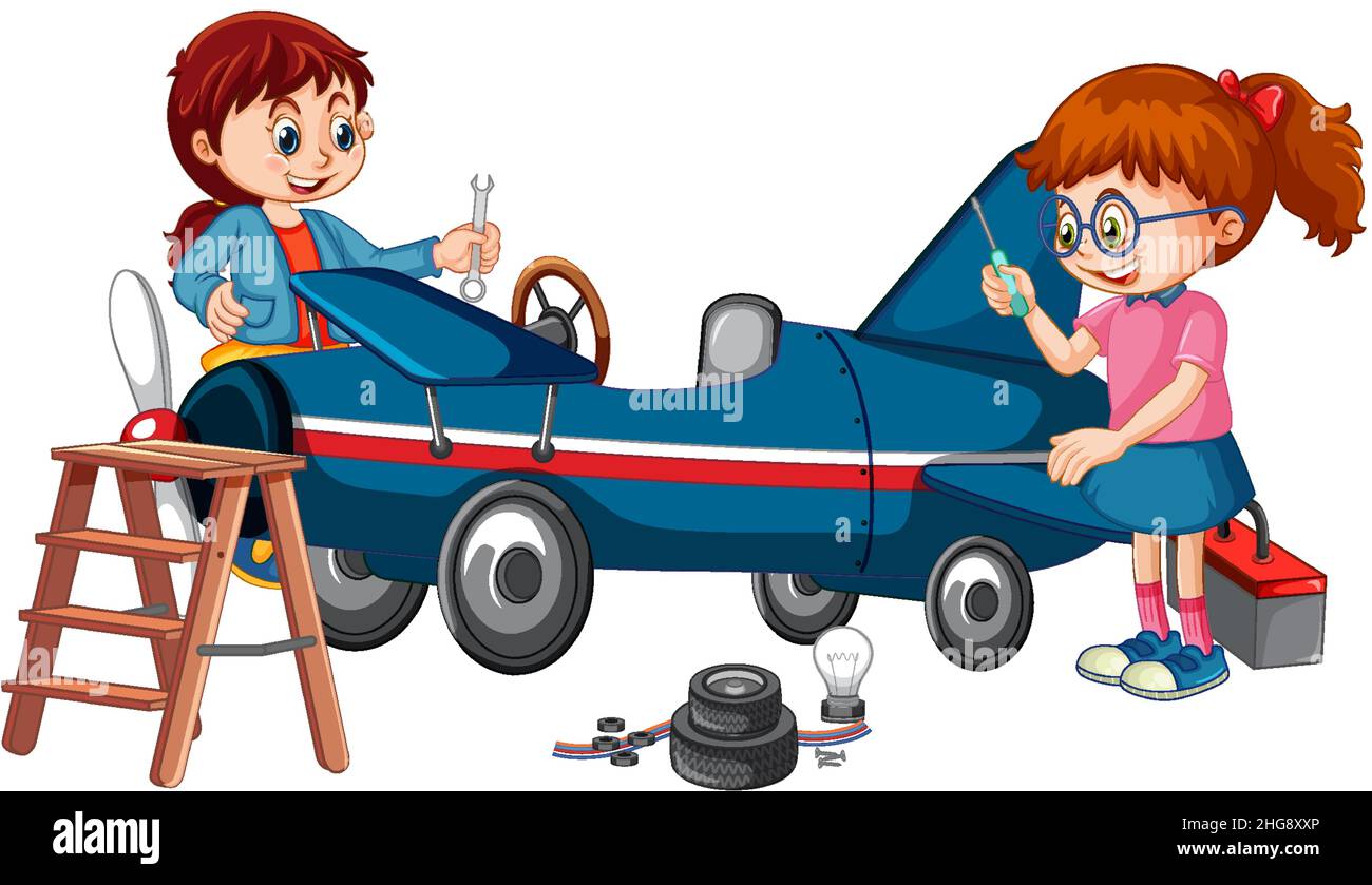 Children repairing a plane together illustration Stock Vector Image ...