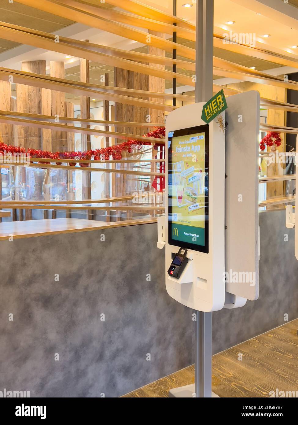 Basel, Switzerland - Dec 20, 2021: Empty restaurant in central basel no ...