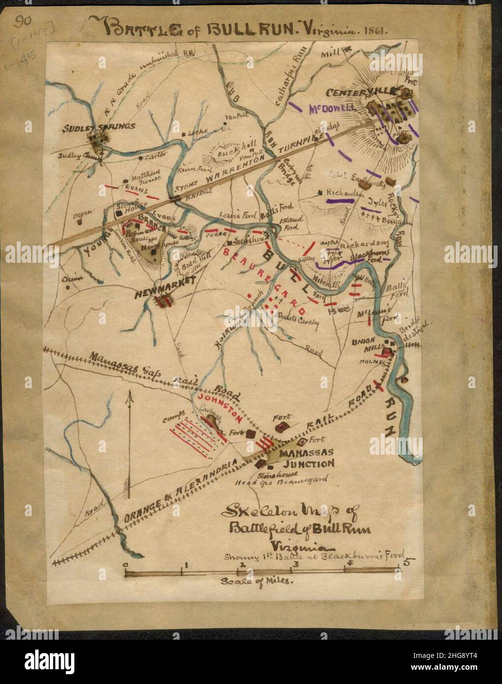 Skeleton map of battlefield of Bull Run Virginia - showing 1st battle ...