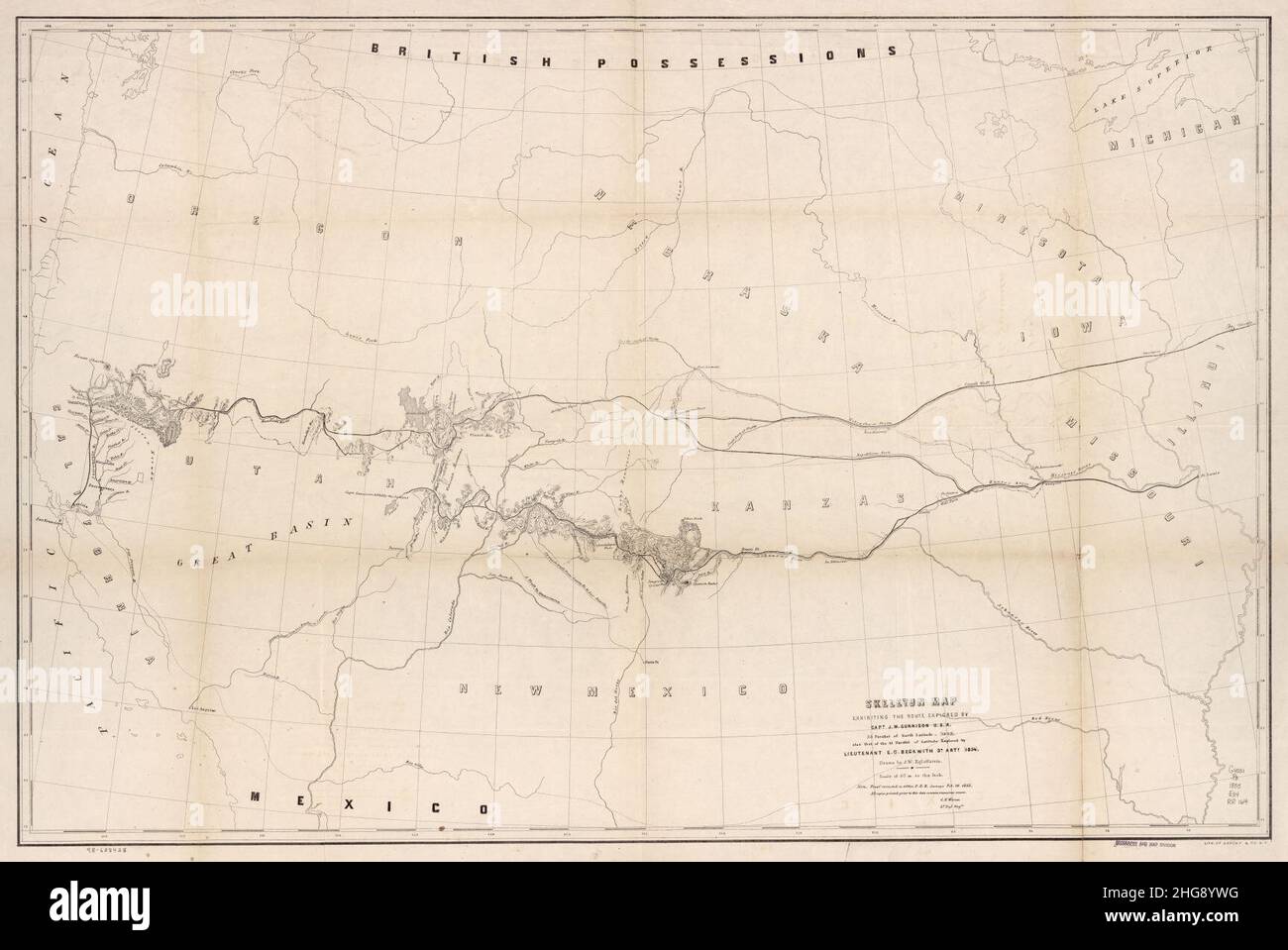 Skeleton map exhibiting the route explored by Capt. J. W. Gunnison U.S ...
