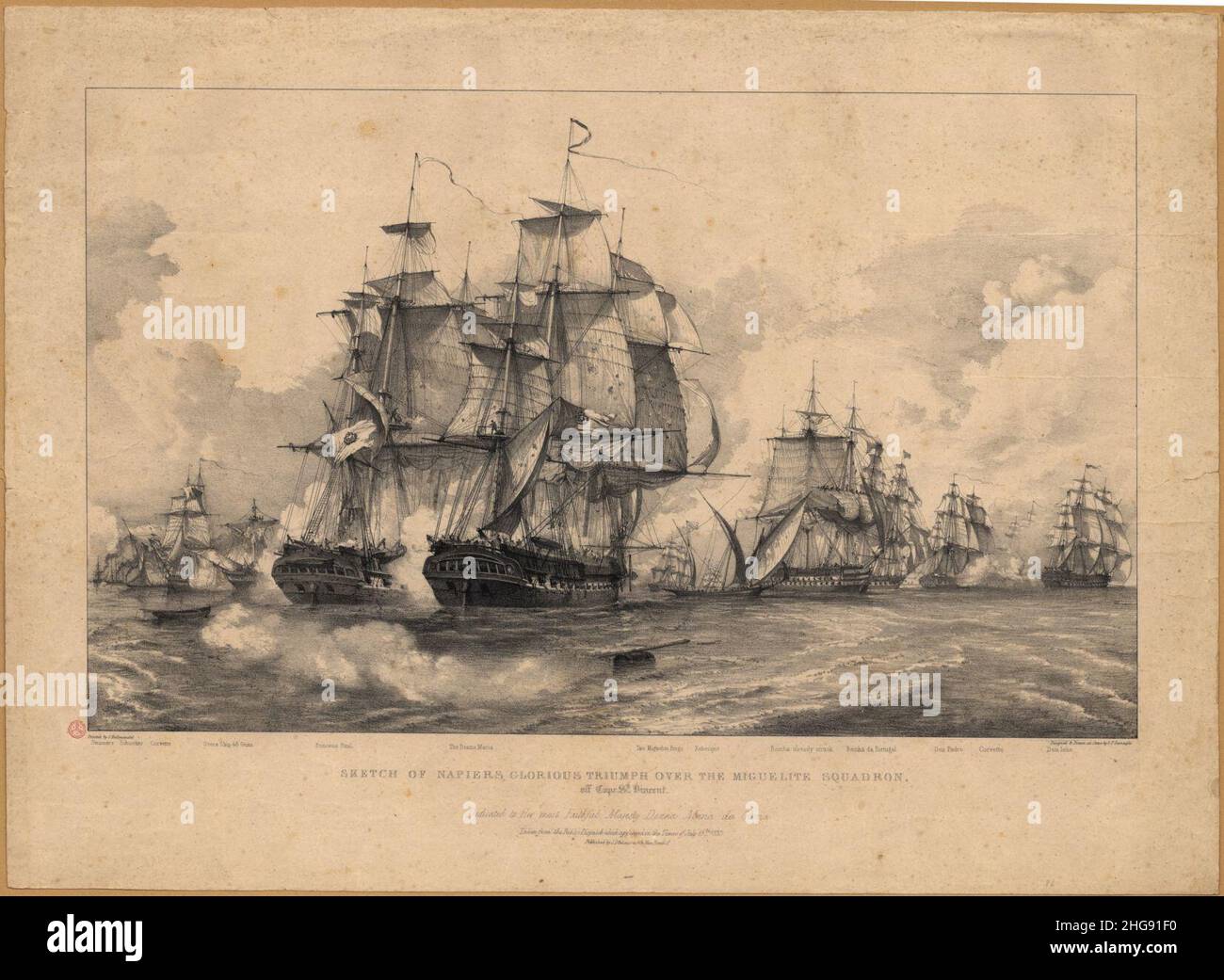 Sketch of Napiers glorious triumph over the Miguelite Squadron, off ...