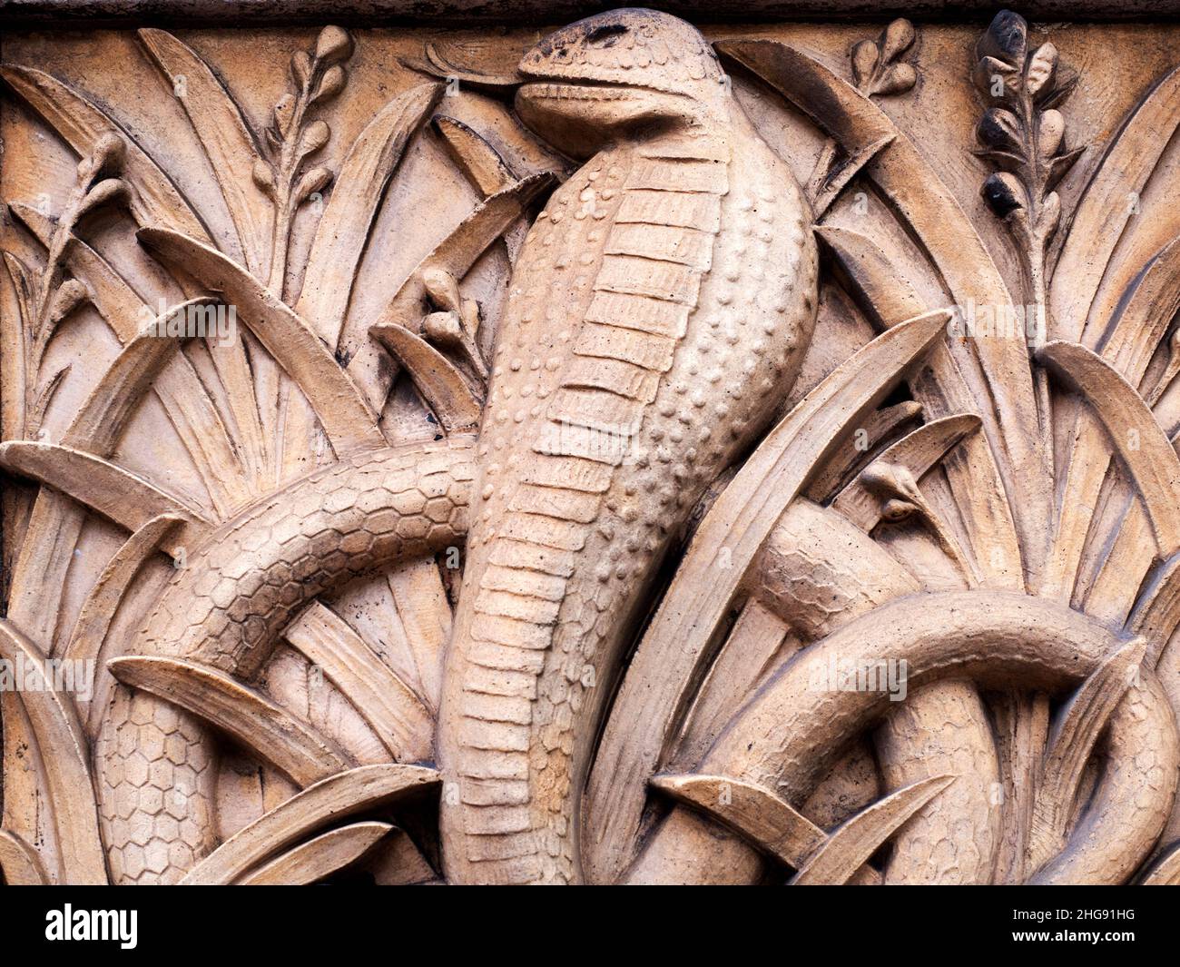 Stone carving detail on a gate pier at the Natural History Museum ...