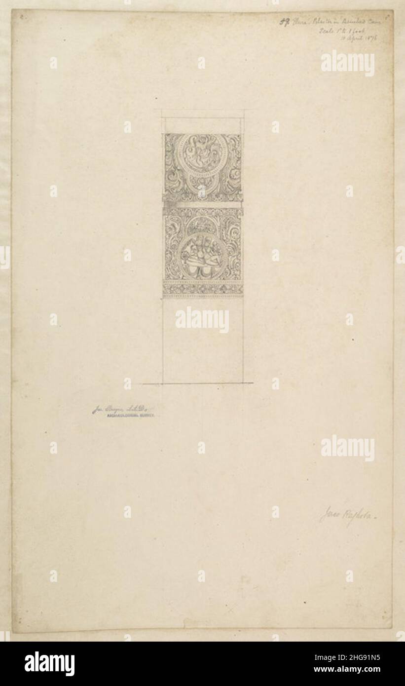 Sketch of pilaster and pillar artworks at Kailash, Ellora Hindu cave ...