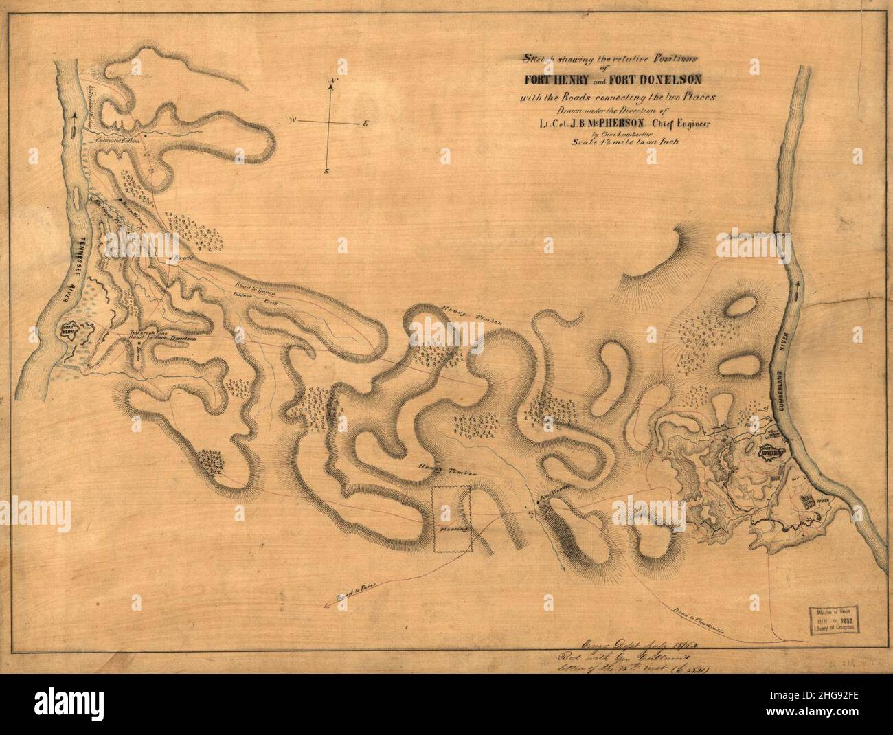 Sketch showing the relative positions of Fort Henry and Fort Donelson ...