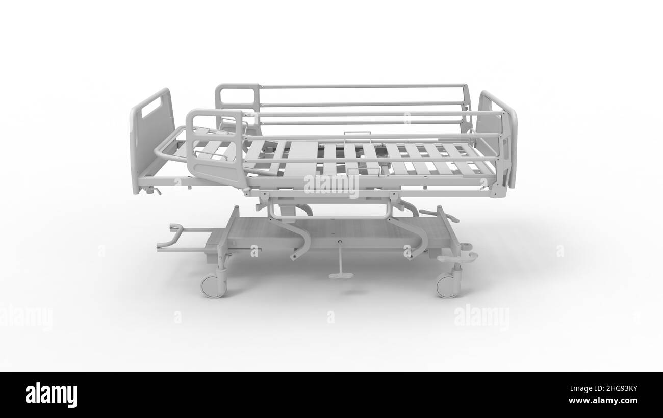 3D rendering of a hospital bed isolated in empty space background Stock ...