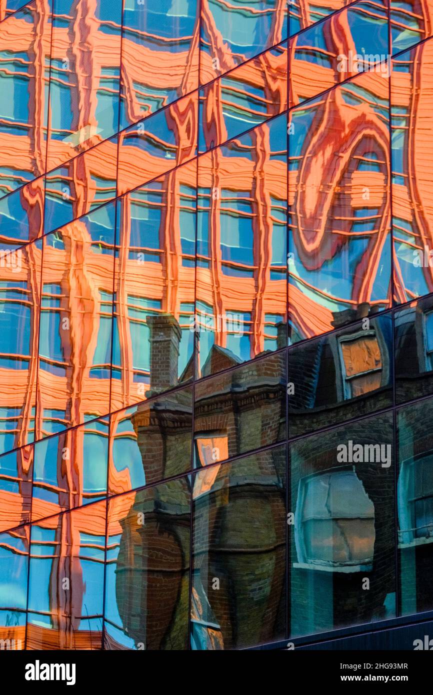 Abstract reflections of old and modern buildings in central London, UK ...