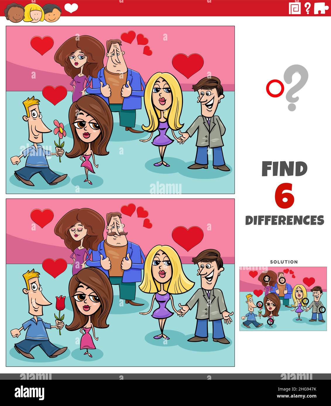 Cartoon illustration of finding differences between pictures ...