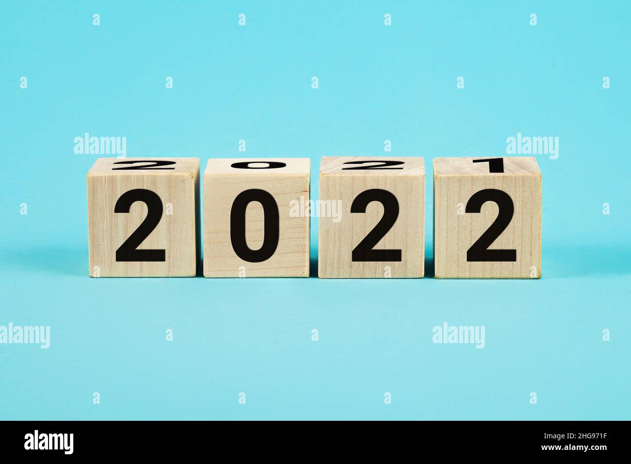 Wooden Blocks With changing number 2021 2022. New year concept. Copy ...