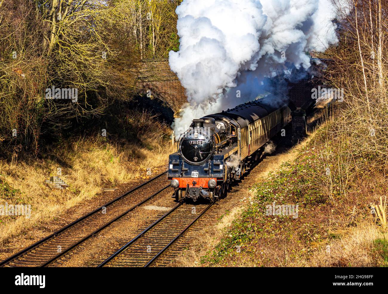 BR Std Class 5 Locomotive hauling a passenger train Stock Photo - Alamy