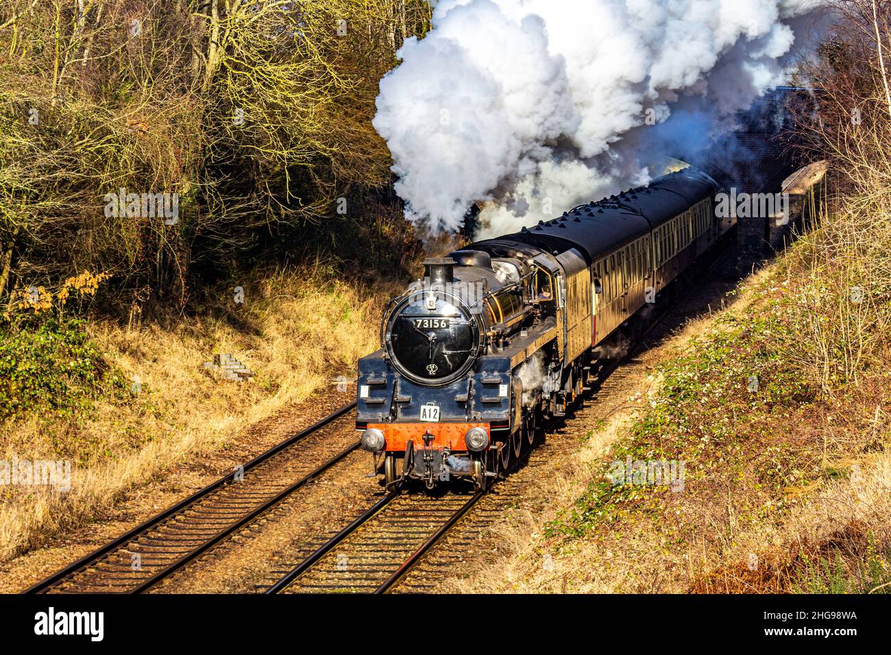 BR Std Class 5 Locomotive hauling a passenger train Stock Photo - Alamy