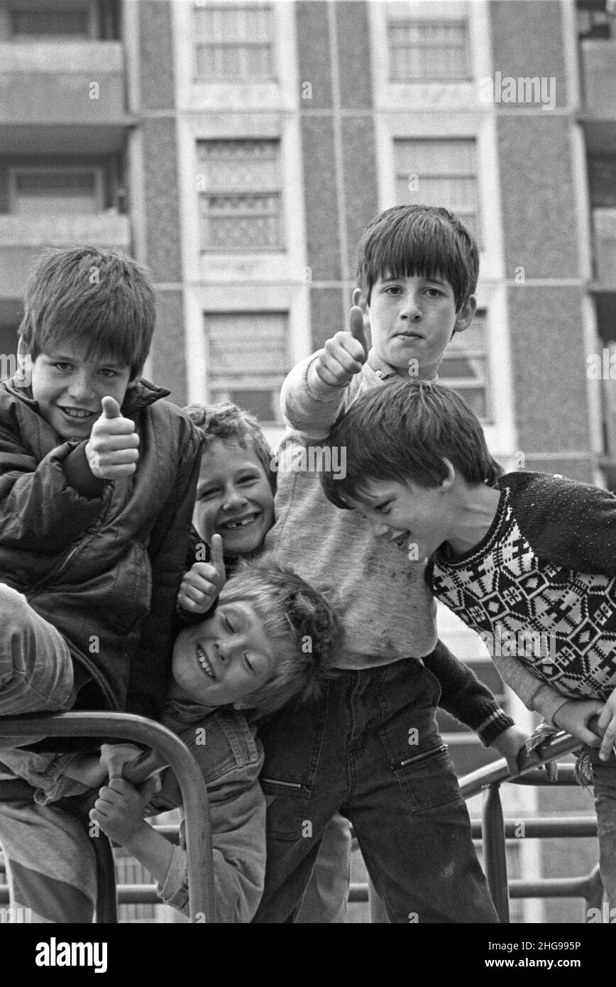 Happy kids, Ballymun, June 01, 1986, Dublin, Republic of Ireland Stock ...