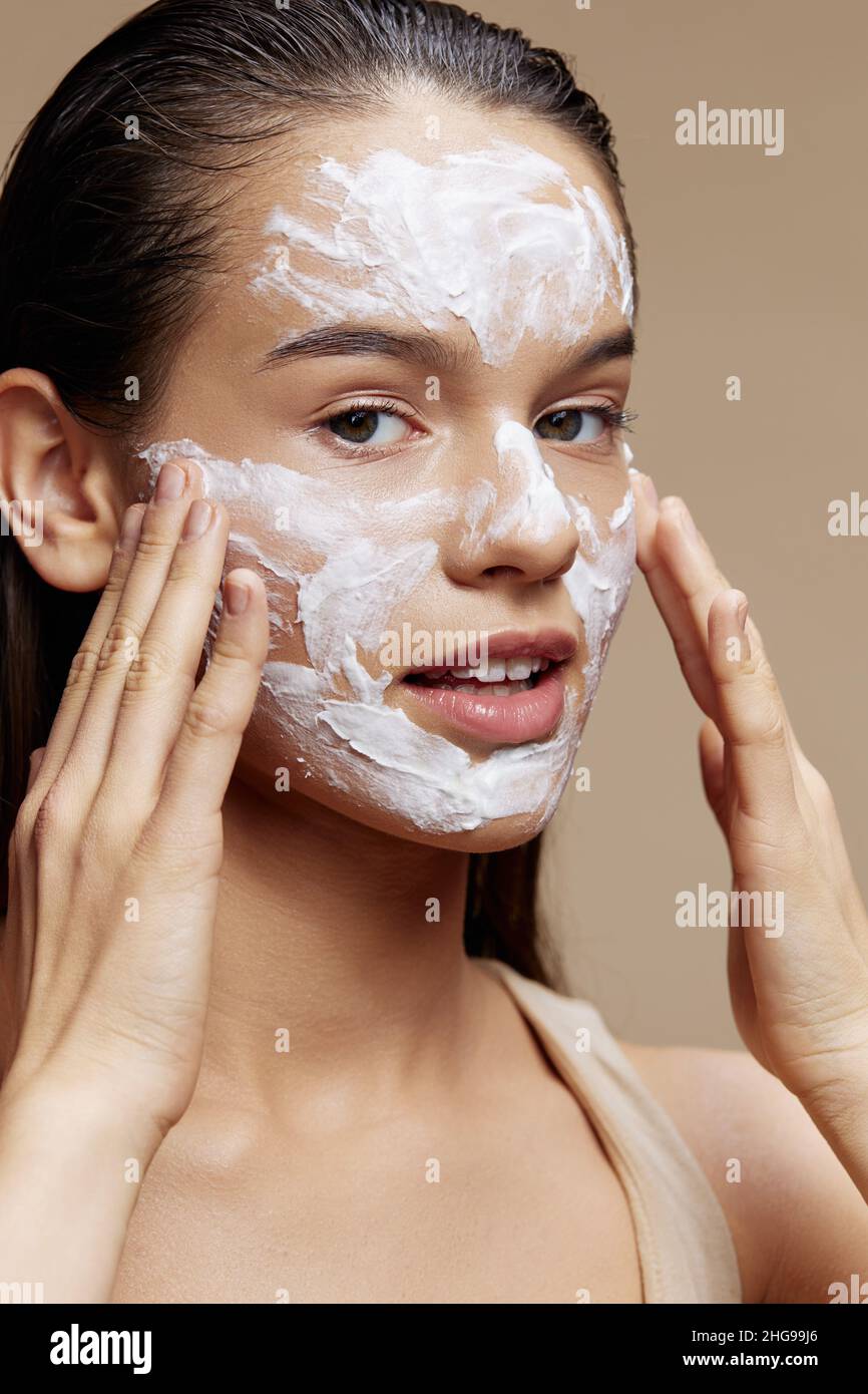 portrait woman face mask cream clean skin facial scrub isolated ...